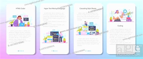 Website Development Mobile Application Banner Set Html Coding Process