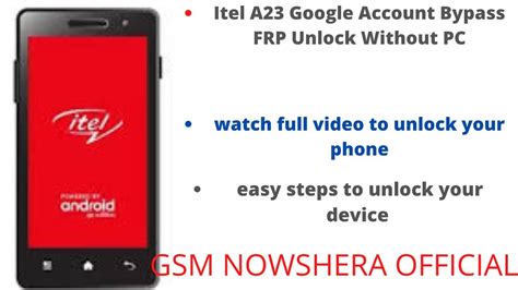 Itel A Google Account Bypass Frp Unlock Without Pc Youtube