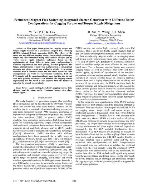 Pdf Permanent Magnet Flux Switching Integrated Starter Generator With Different Rotor