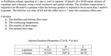 Solved A Distillation Column Operating At 1 Atm Is Used To