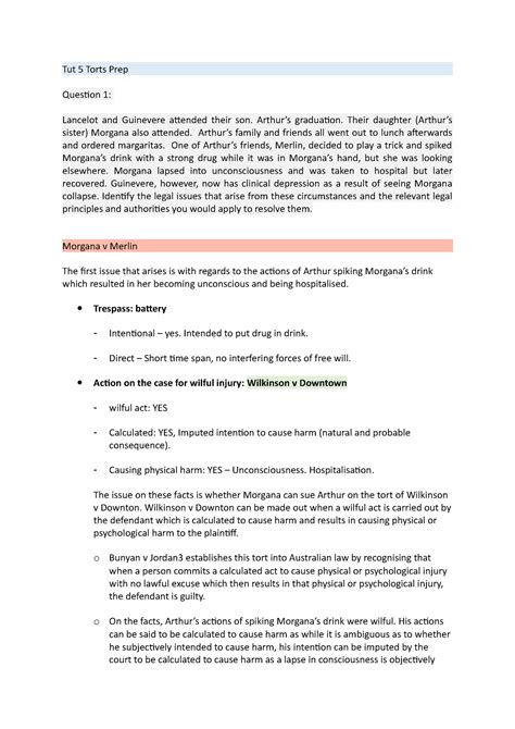 tut 5 torts prep tutorial notes both from preparation and in class