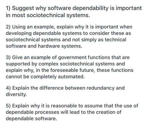 Solved 1 Suggest Why Software Dependability Is Important In
