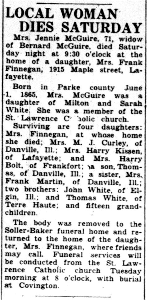 Elizabeth Jane Jennie” White Mcguire 1865 1936 Find A Grave Memorial