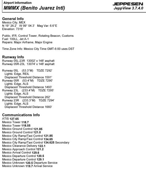 Mmmx Airport Information And Charts Pdf Air Traffic Control