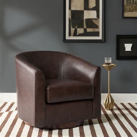 Amiir 305 Wide Genuine Leather Swivel Barrel Chair With Solid Wood