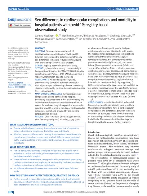 Pdf Sex Differences In Cardiovascular Complications And Mortality In