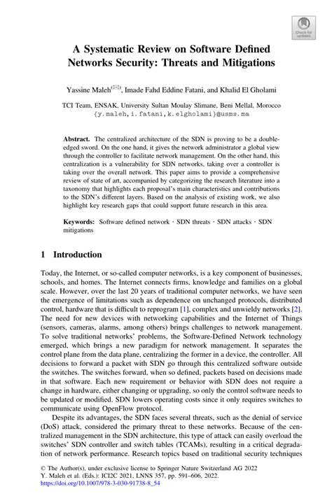 Pdf A Systematic Review On Software Defined Networks Security Threats And Mitigations
