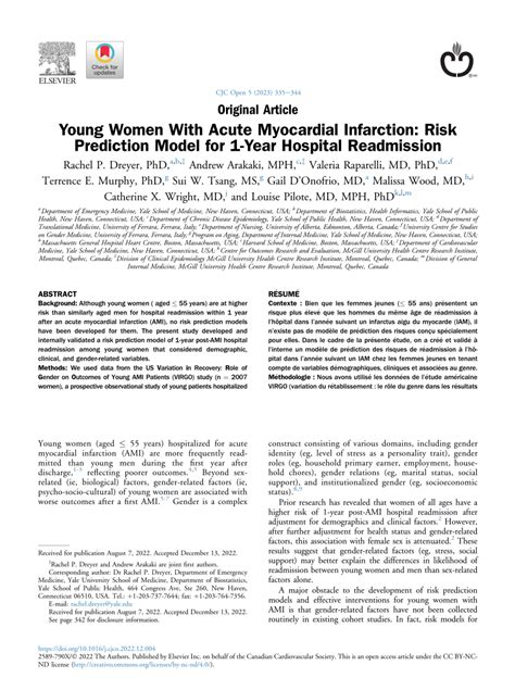 Pdf Young Women With Acute Myocardial Infarction Risk Prediction Model For 1 Year Readmission