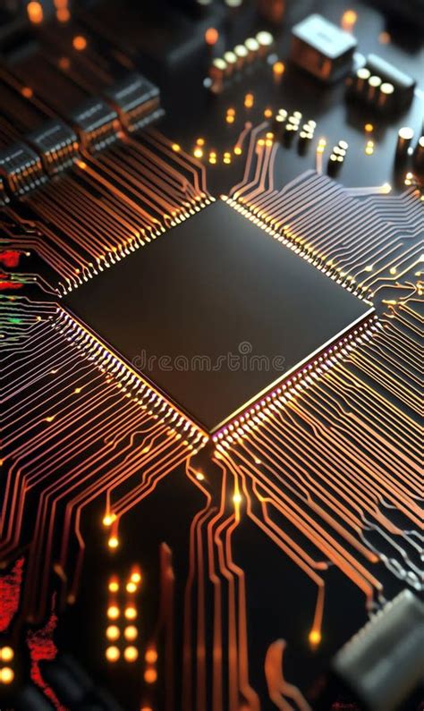 High Tech Circuit Board Design With Microchip In Abstract Technology