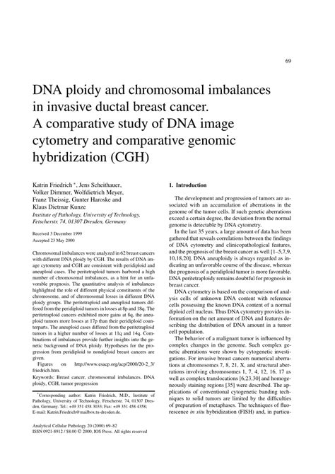 Pdf Dna Ploidy And Chromosomal Imbalances In Invasive Ductal Breast