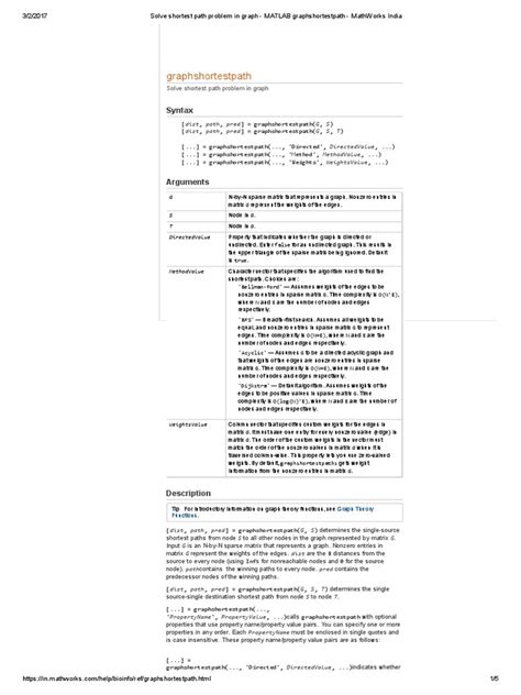 Solve Shortest Path Problem In Graph Matlab Graphshortestpath