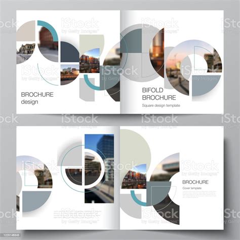 사각형 디자인 Bifold 브로셔 전단지 커버 디자인 책 브로셔 커버를위한 두 개의 커버 템플릿의 벡터 레이아웃 추상 원 둥근 배너와 배경입니다 회사 비즈니스 개념