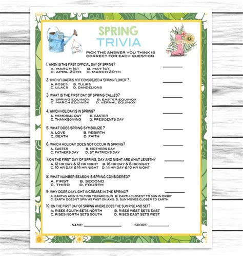 Spring Party Trivia Game, Kids Or Adults Spring Printable Or Virtual G ...