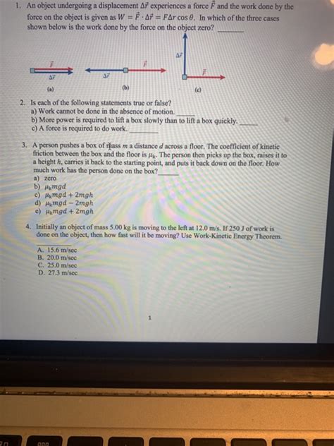 Solved An Object Undergoing A Displacement Ar Experiences Chegg