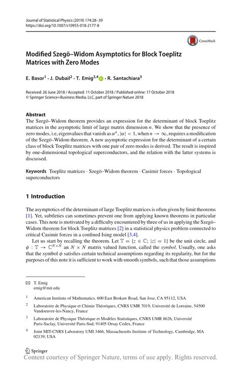 modified szegö widom asymptotics for block toeplitz matrices with zero