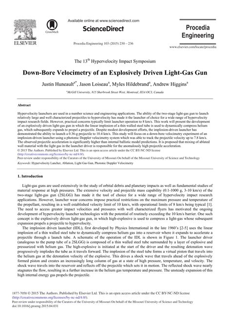 Pdf Down Bore Velocimetry Of An Explosively Driven Light Gas Gun