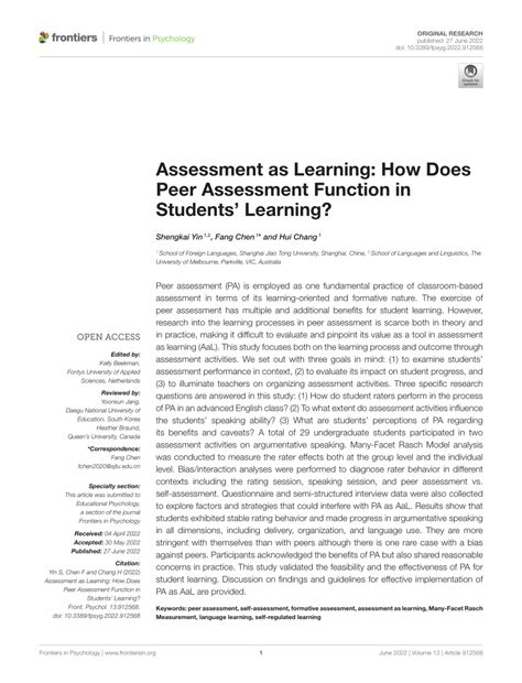 pdf assessment as learning how does peer assessment function in