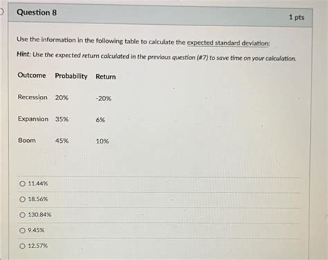Solved Question Pts Use The Information In The Following Chegg