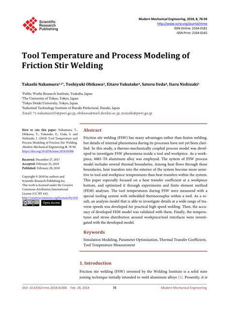 Pdf Tool Temperature And Process Modeling Of Friction Stir Welding