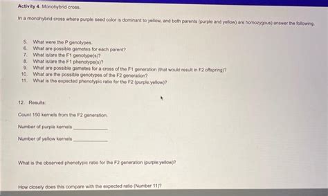 Solved Activity 4 Monohybrid Cross In A Monohybrid Cross Chegg Com