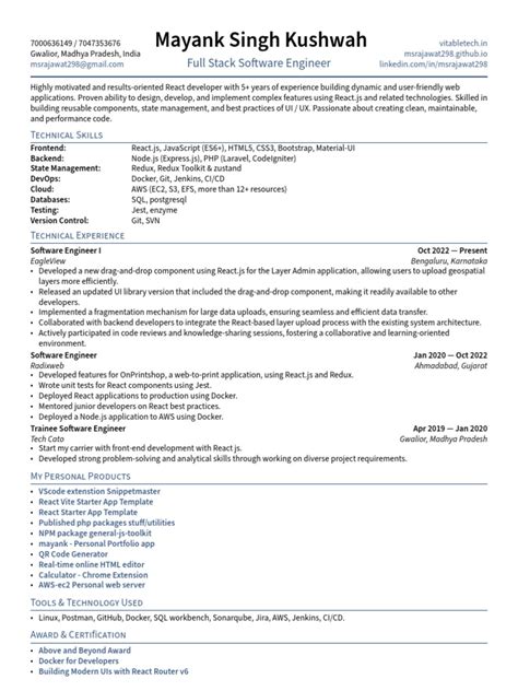 Resume Mayank Singh Kushwah Reactjs 73231 Pm Pdf