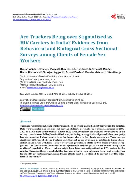 Pdf Are Truckers Being Over Stigmatized As Hiv Carriers In India Evidences From Behavioral