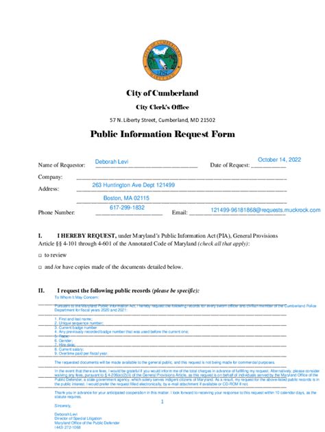 Fillable Online Public Information Request Form Cumberland Md Fax Email Print Pdffiller