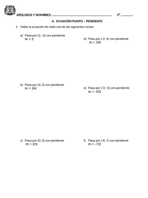 Ejercicios De Ecuación Punto Pendiente Pdf