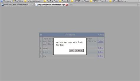 Confirmation Message Upon Deleting An Item From Gridview Control In Asp