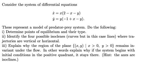 Solved Consider The System Of Differential Equations