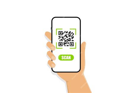스마트폰으로 Qr 코드 스캔 스마트폰을 들고 Qr 코드를 스캔하는 손 프리미엄 벡터