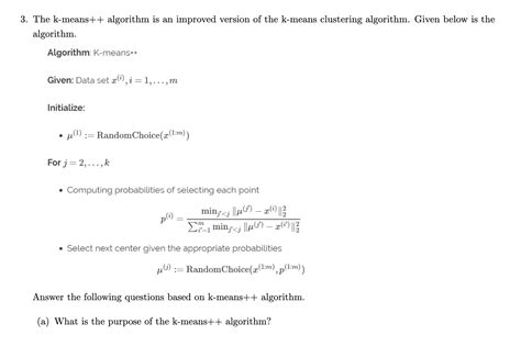 Solved The K Means Algorithm Is An Improved Version Of Chegg