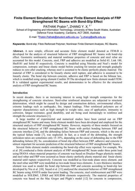 Finite Element Simulation For Nonlinear Finite Element Analysis Of Frp Strengthened Rc Beams