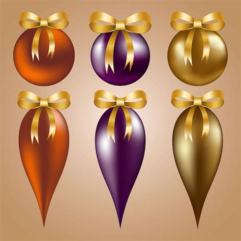 Juguetes Navide Os Con Lazo Dorado Vector Premium