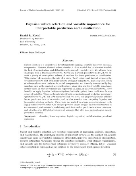 Pdf Bayesian Subset Selection And Variable Importance For