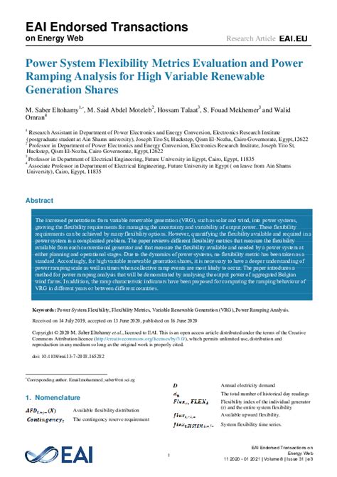 pdf power system flexibility metrics evaluation and power ramping