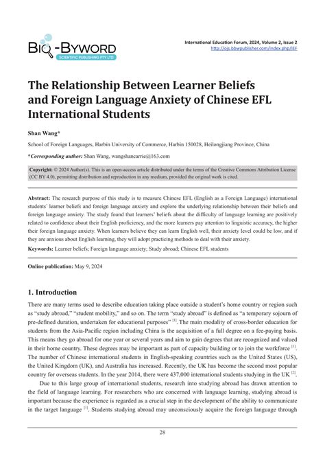 Pdf The Relationship Between Learner Beliefs And Foreign Language Anxiety Of Chinese Efl