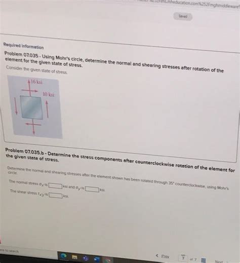Solved Required information Problem 07.035 - Using Mohr's | Chegg.com