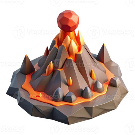 Volcano Eruption 3d Model Low Poly Game Asset 55448672 Png
