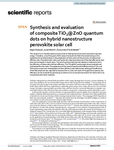 Pdf Synthesis And Evaluation Of Composite Tio 2 Zno Quantum Dots On Hybrid Nanostructure