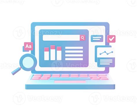 3d Render Of Gradient Statistic Graph Infographic On Laptop Device Illustration Icons For Ui Ux