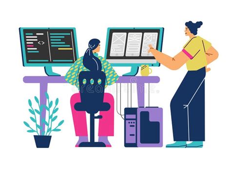 Developers Team Creates A Mobile App Or Programs Software Flat Vector Isolated Stock