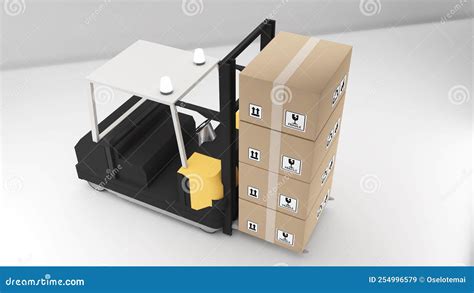 Automated Cargo Truck And Robotic Arm Handling Goods On Isolated White Backgroundcargo