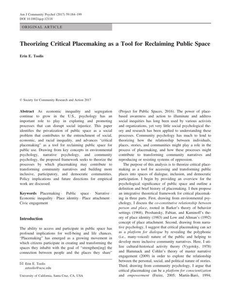 Pdf Theorizing Critical Placemaking As A Tool For Reclaiming Public Space