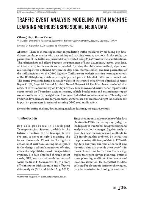 Pdf Traffic Event Analysis Modeling With Machine Learning Methods