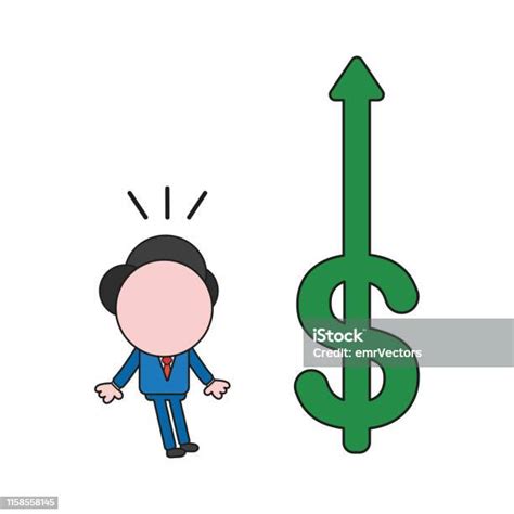 달러 기호 화살표가 위로 이동에 놀란 사업가 캐릭터의 벡터 일러스트 색상 및 검은색 윤곽선 가격에 대한 스톡 벡터 아트 및 기타 이미지 Istock