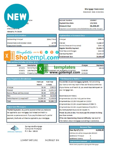 Mortgage Statement Template Excel Printable Word Searches