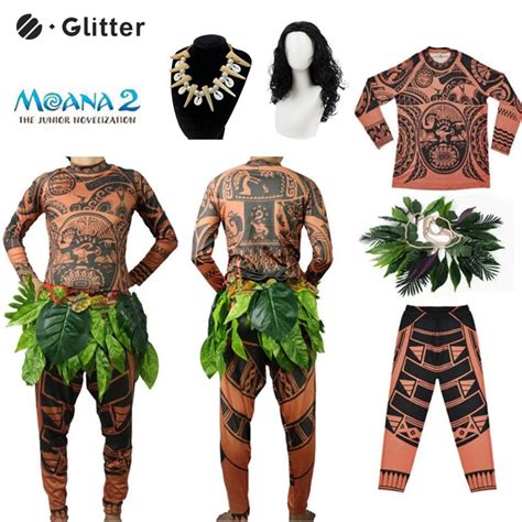 Disney Moana Maui Costume For Adult Men Brown Long Sleeve T Shirt Pants