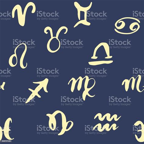 조디악 징후 완벽 한 패턴입니다 그려진된 별자리 점성술 기호 손 그런 지 질감 디자인 인쇄 술 인쇄 벡터 일러스트 레이 션 게자리에 대한 스톡 벡터 아트 및 기타 이미지