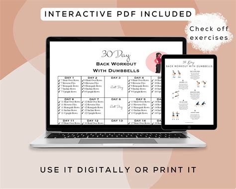 30 Day Back Workout Plan With Dumbbells Printable Interactive Pdf